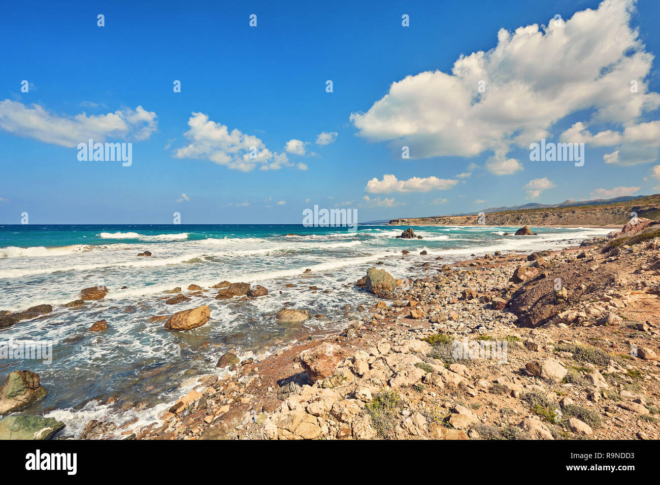 Beautiful wild beach with clear turquoise water and waves. Lara beach ...