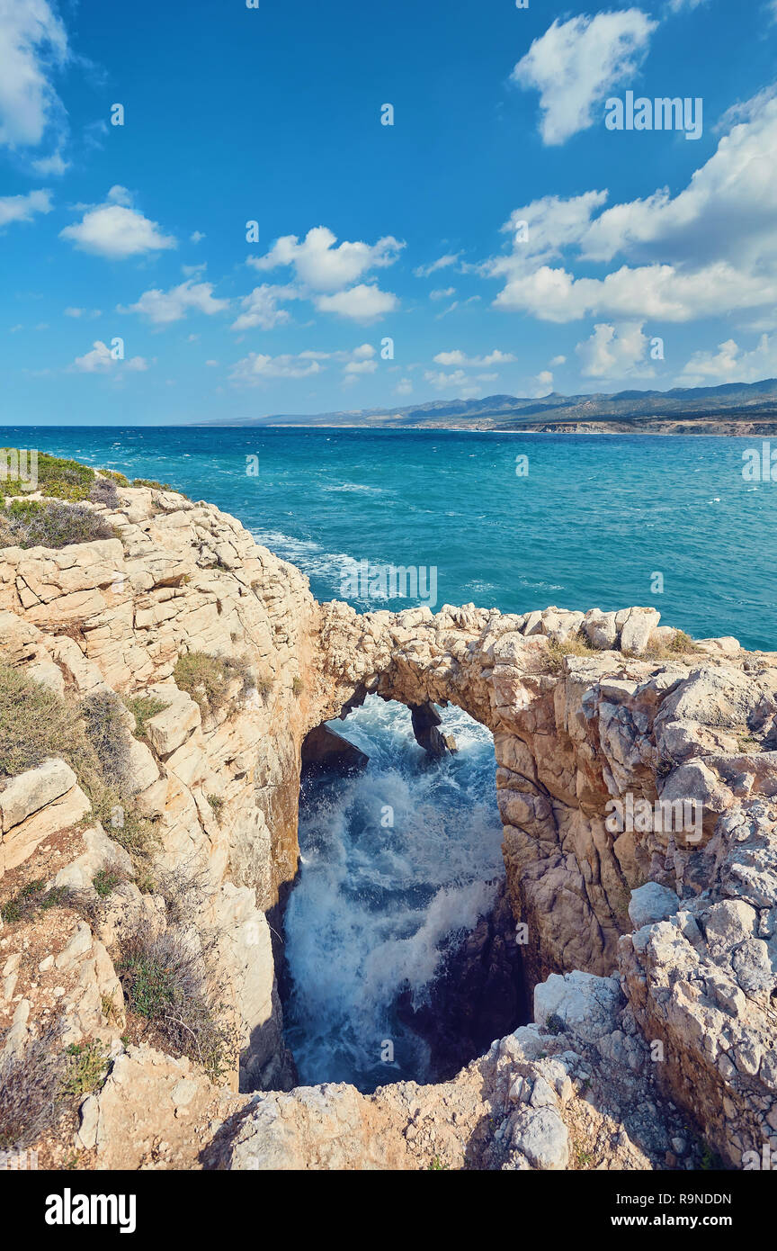 Sinners bridge on the Cyprus island. Mediterranean Sea landscape Stock ...