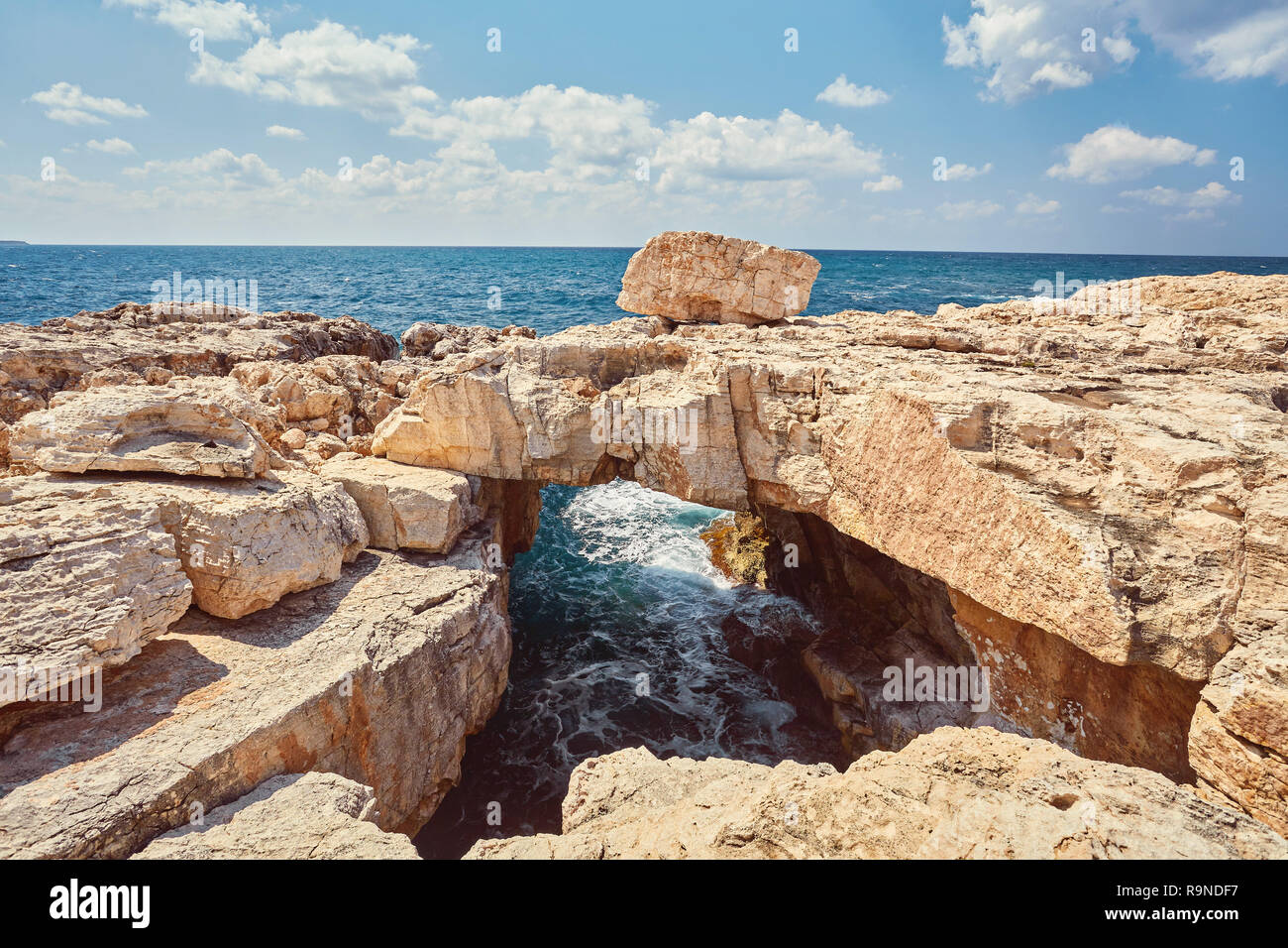 Sinners bridge on the Cyprus island. Mediterranean Sea landscape Stock ...