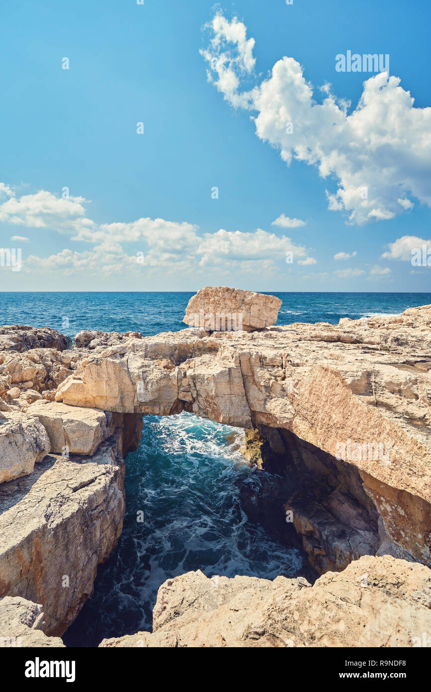 Sinners bridge on the Cyprus island. Mediterranean Sea landscape Stock ...