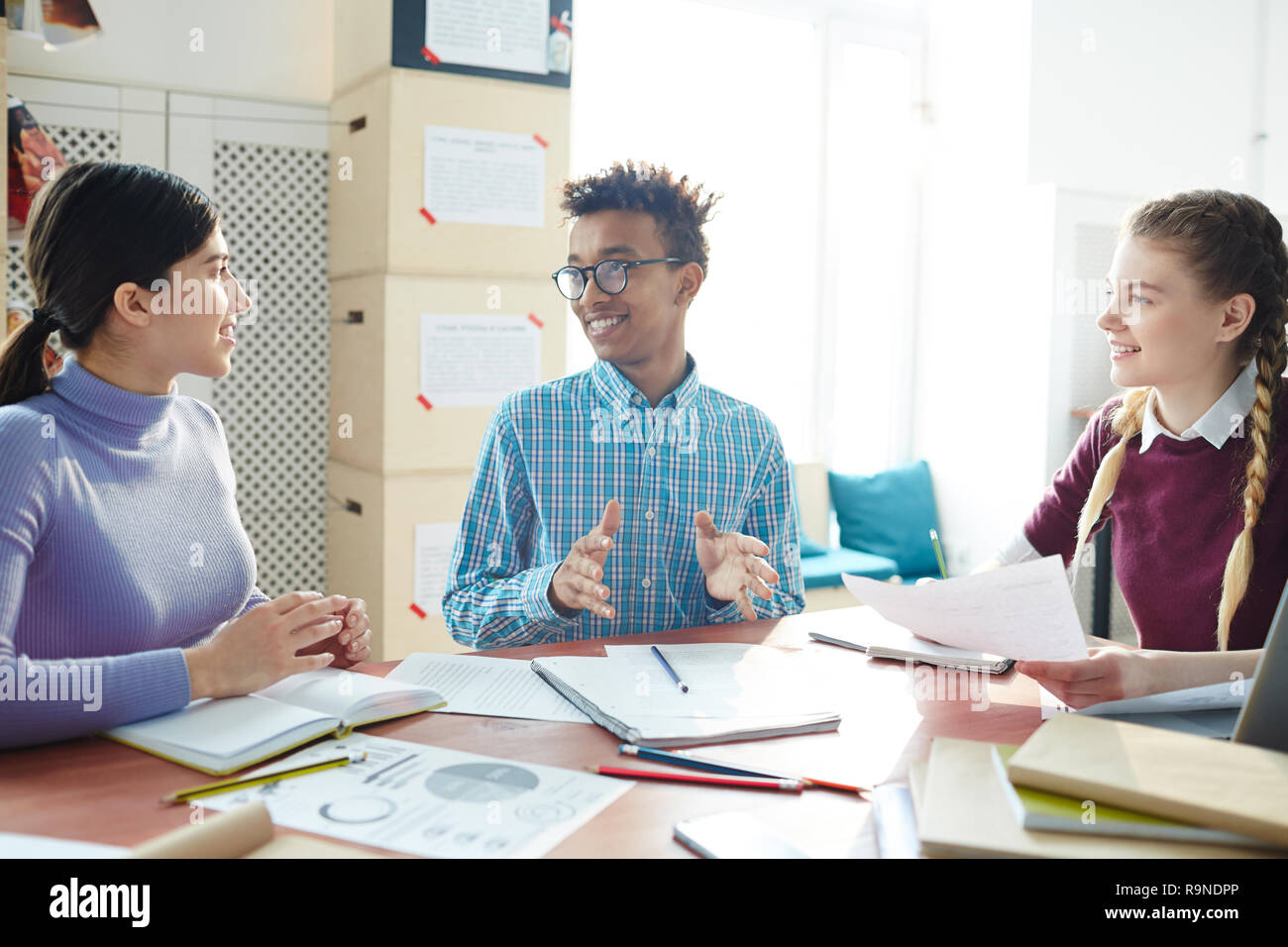 Talking after classes Stock Photo - Alamy