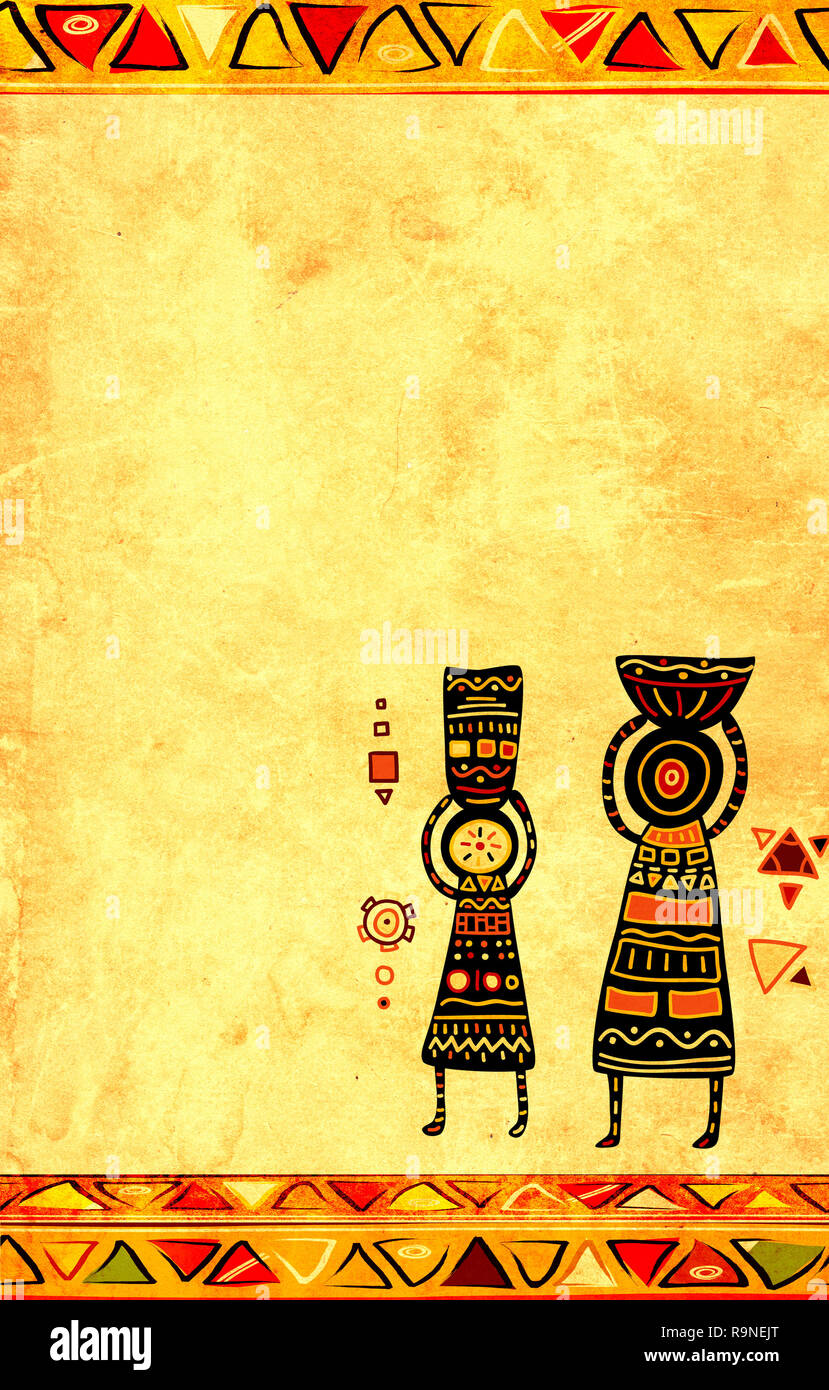 Grunge background with African ethnic patterns and paper texture of ...