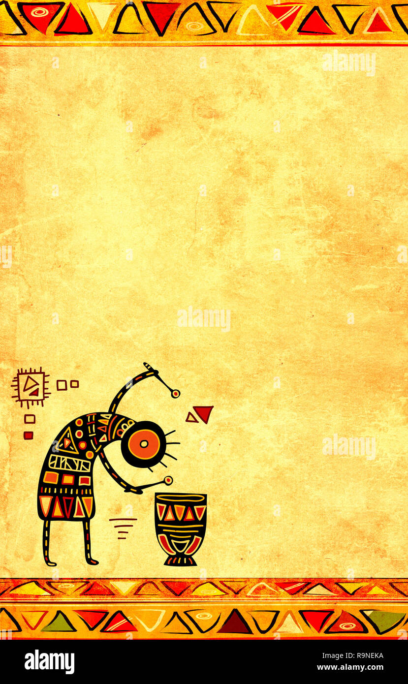 Grunge background with African ethnic patterns and paper texture of ...