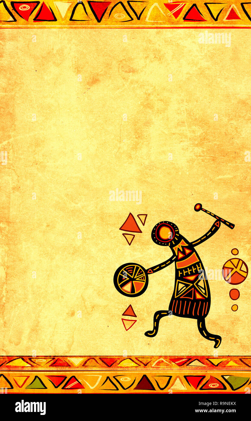 Grunge background with African ethnic patterns and paper texture of ...