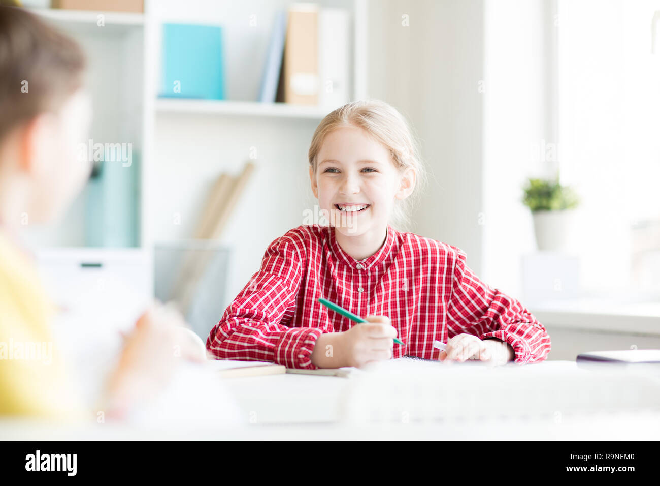 Talking at break Stock Photo - Alamy