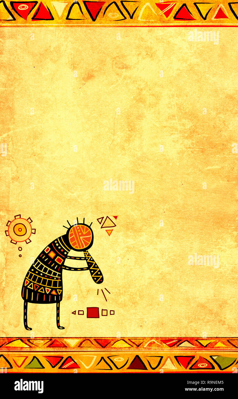 Grunge background with African ethnic patterns and paper texture of ...