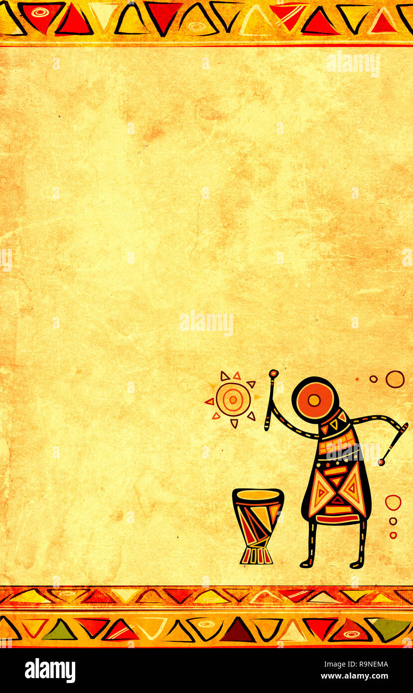 Grunge background with African ethnic patterns and paper texture of ...