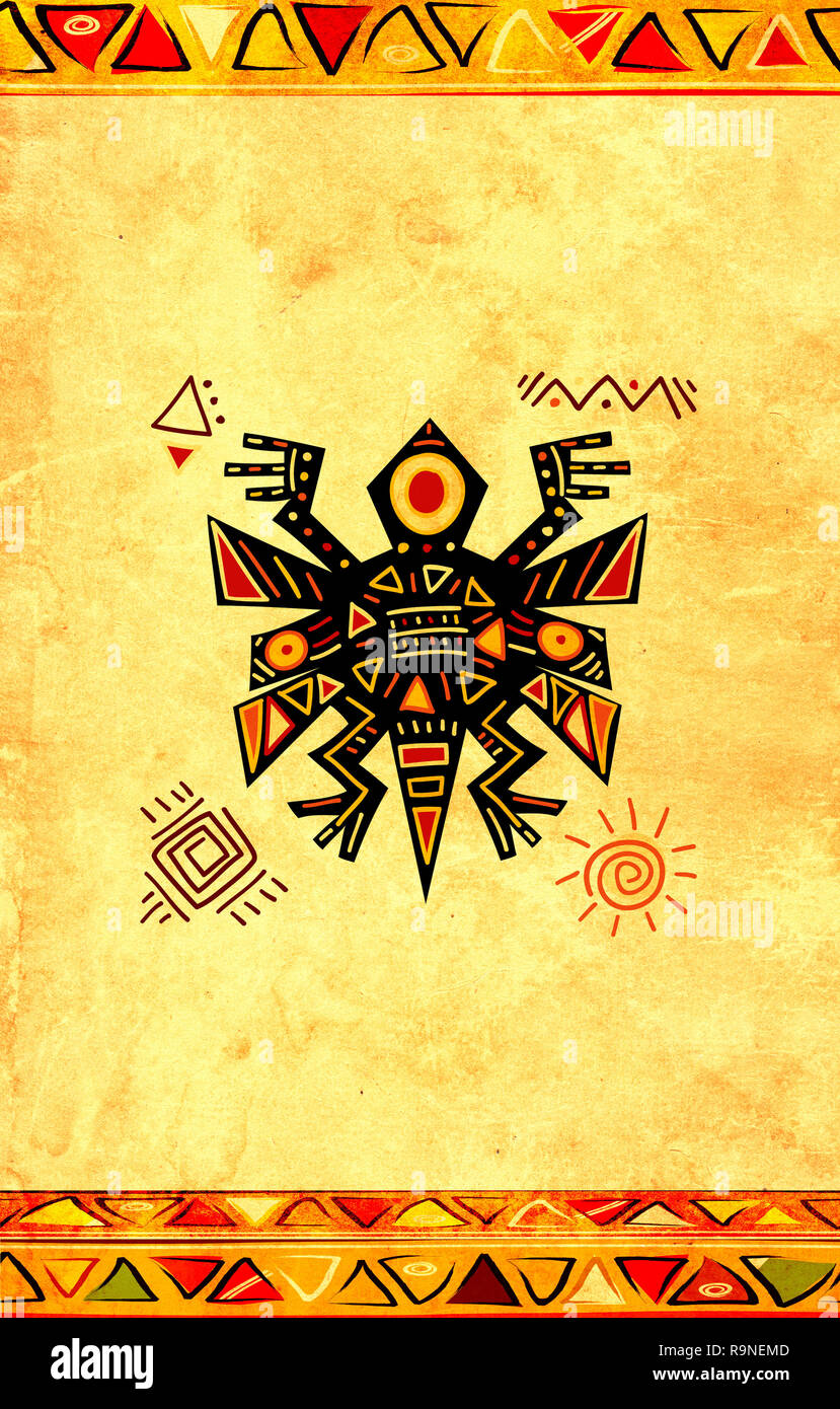 Grunge background with African ethnic patterns and paper texture of ...