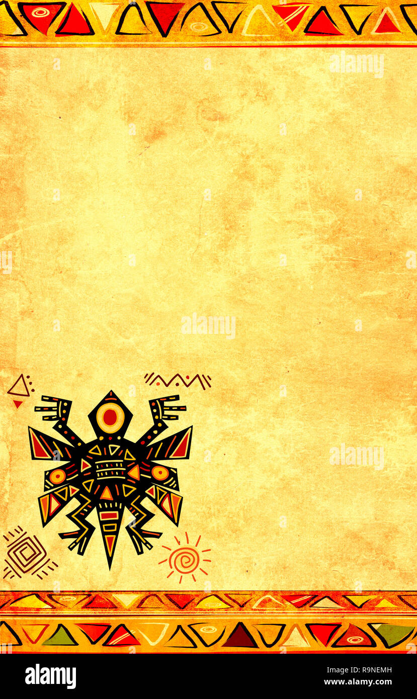 Grunge background with African ethnic patterns and paper texture of ...