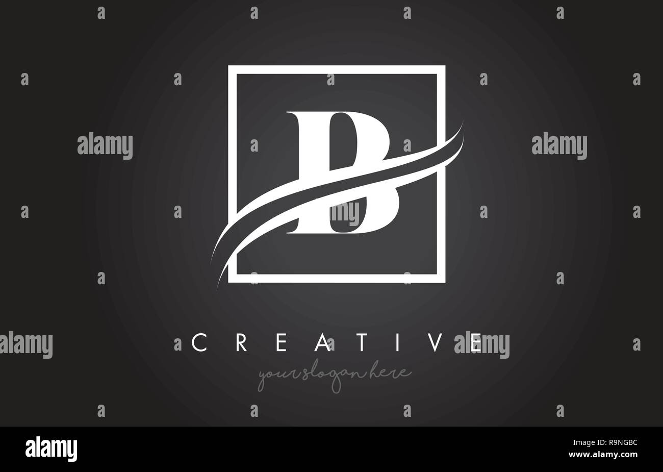 B Letter Icon Logo Design with Square Swoosh Border and Creative Design ...