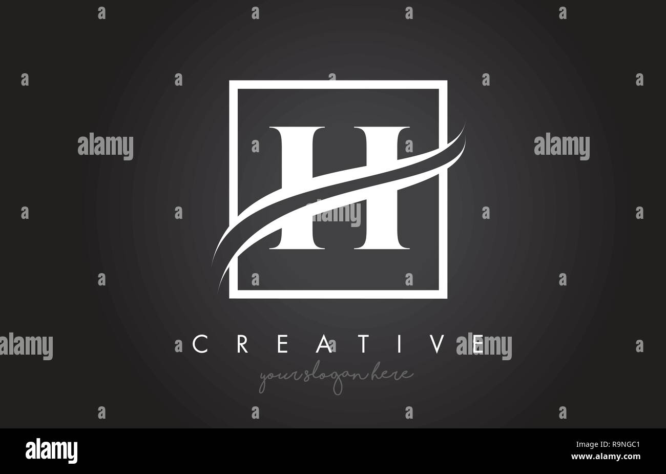 H Letter Icon Logo Design with Square Swoosh Border and Creative Design ...