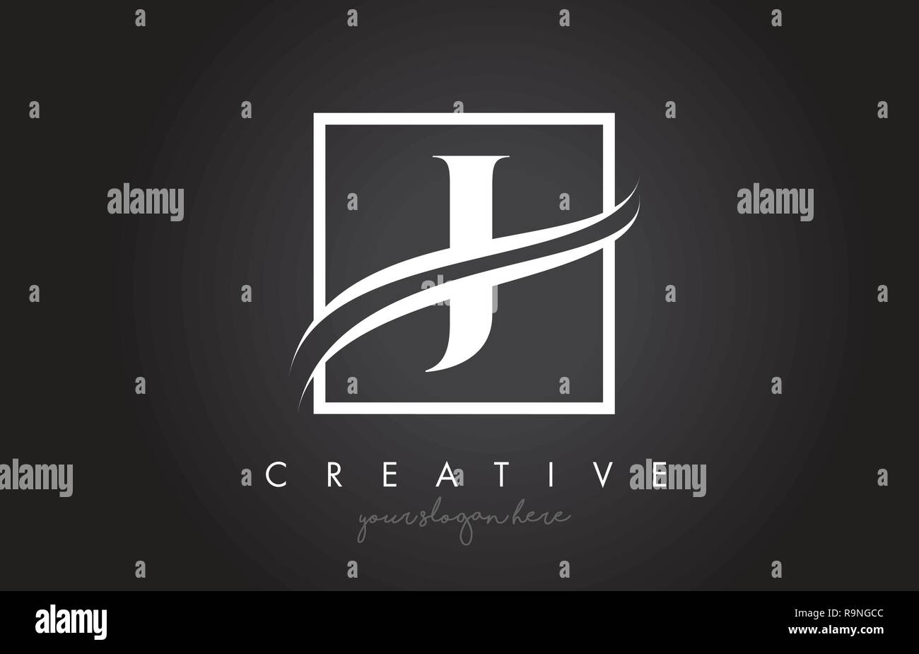 J Letter Icon Logo Design with Square Swoosh Border and Creative Design ...