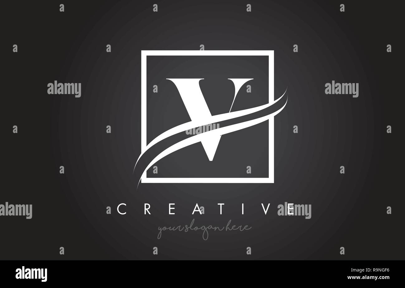 V Letter Icon Logo Design with Square Swoosh Border and Creative Design ...