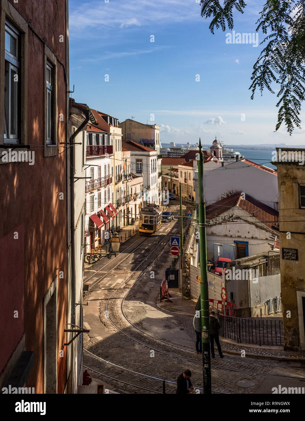 Lisbon - Portugal. The winding streets of the ancient Alfama district ...