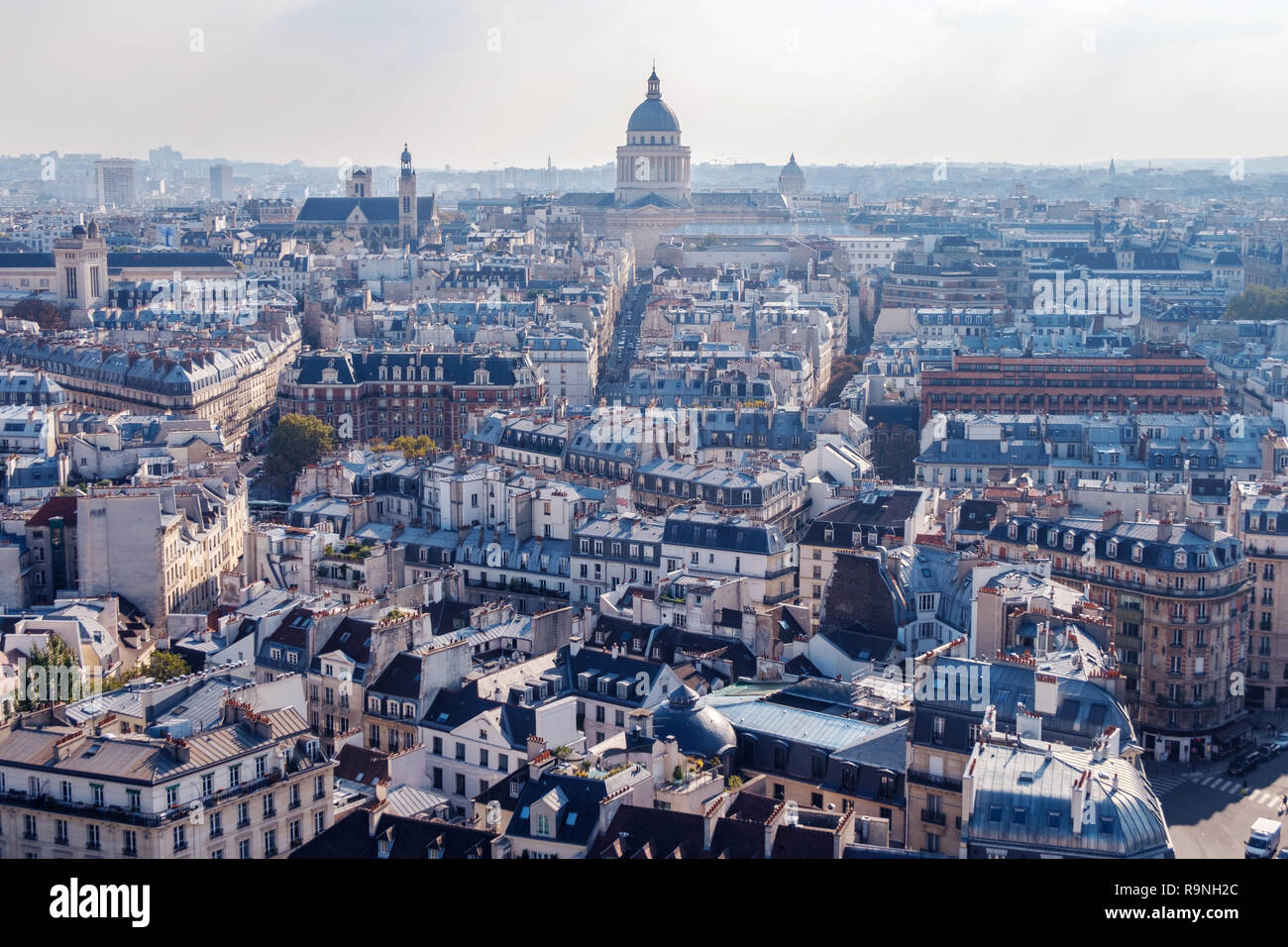 Wide aerial cityscape of Paris showing the Gothic Style of the ...