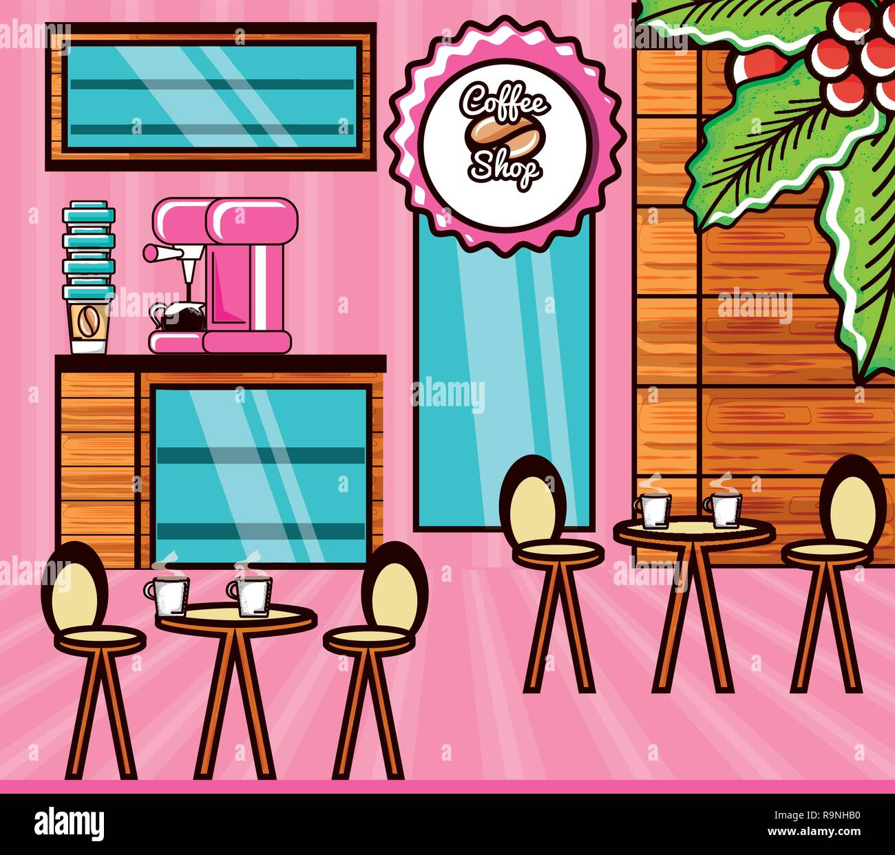 coffee shop restaurant scene vector illustration design Stock Vector ...