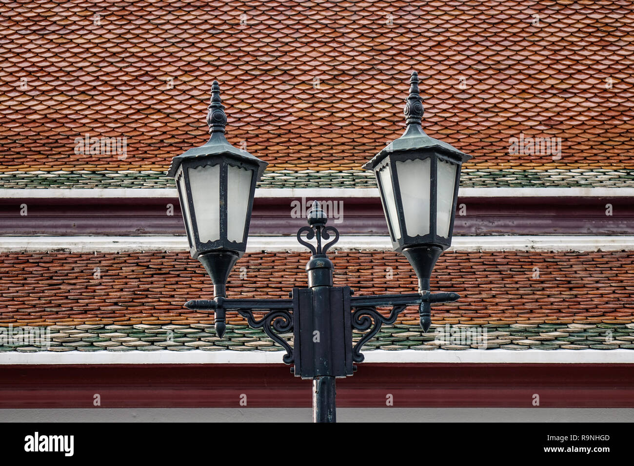 Old style lamp post at ancient temple in Bangkok, Thailand Stock Photo ...