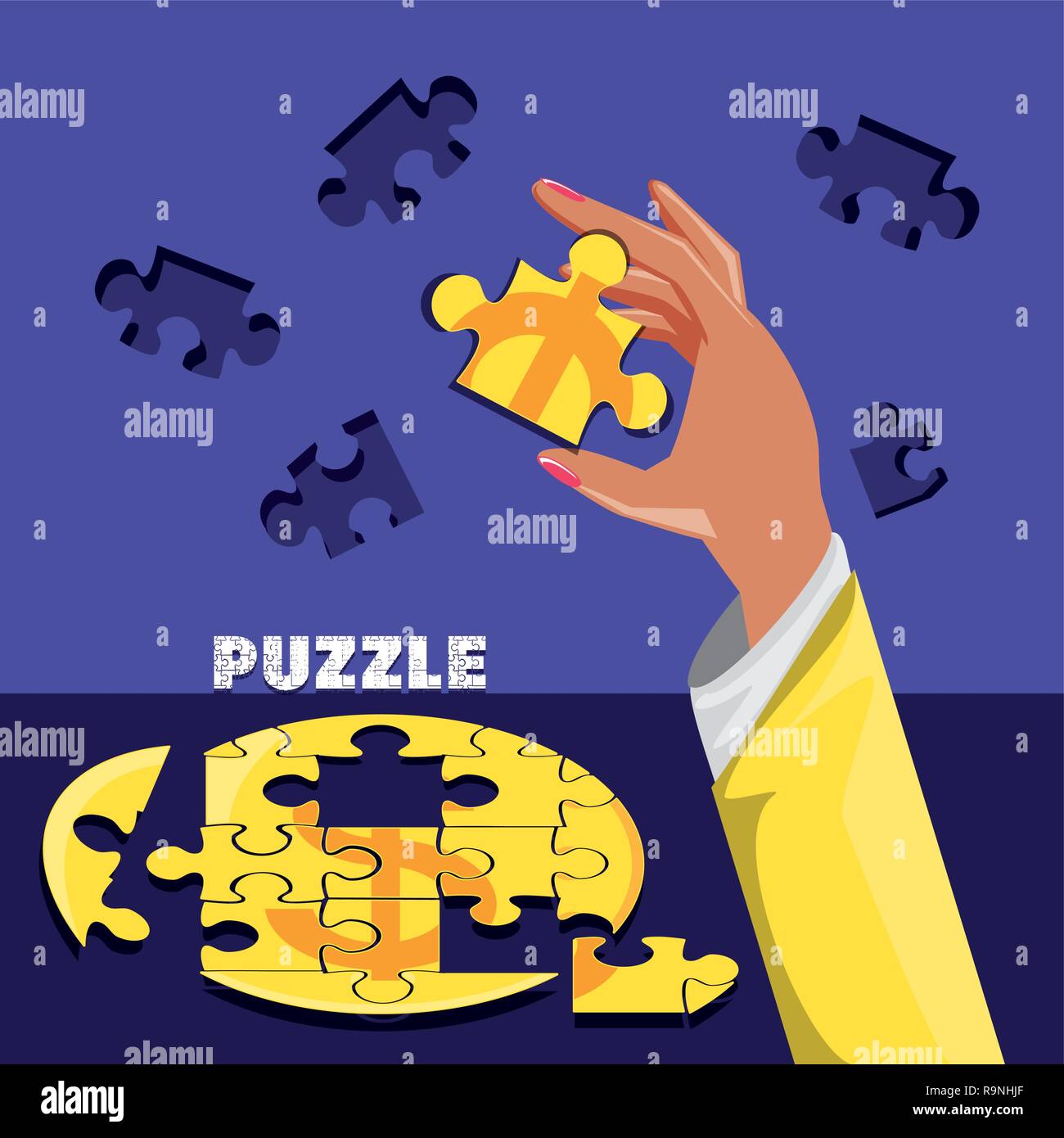 hand with puzzle pieces vector illustration design Stock Vector Image ...