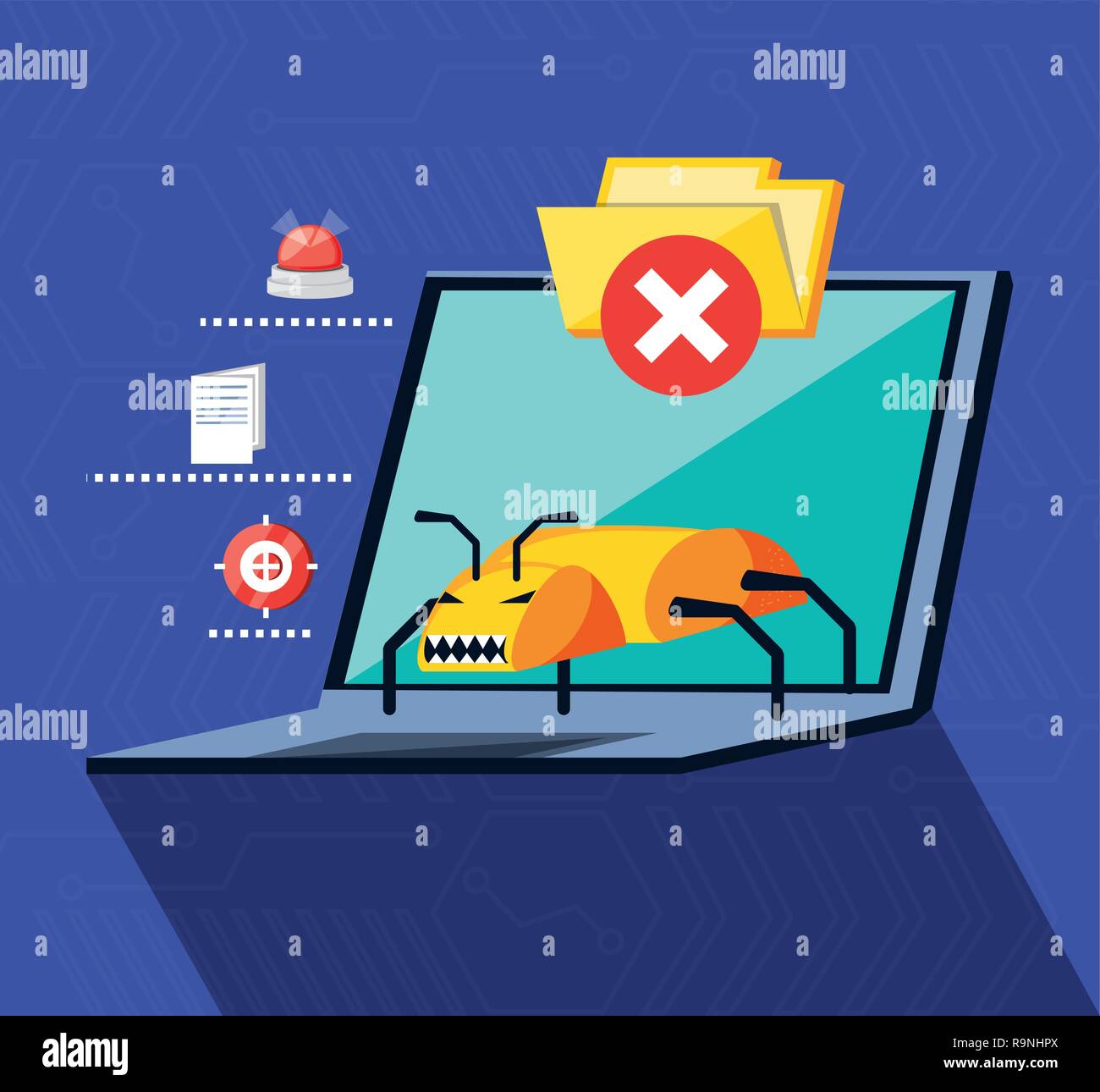 laptop computer with set icons cyber security vector illustration ...