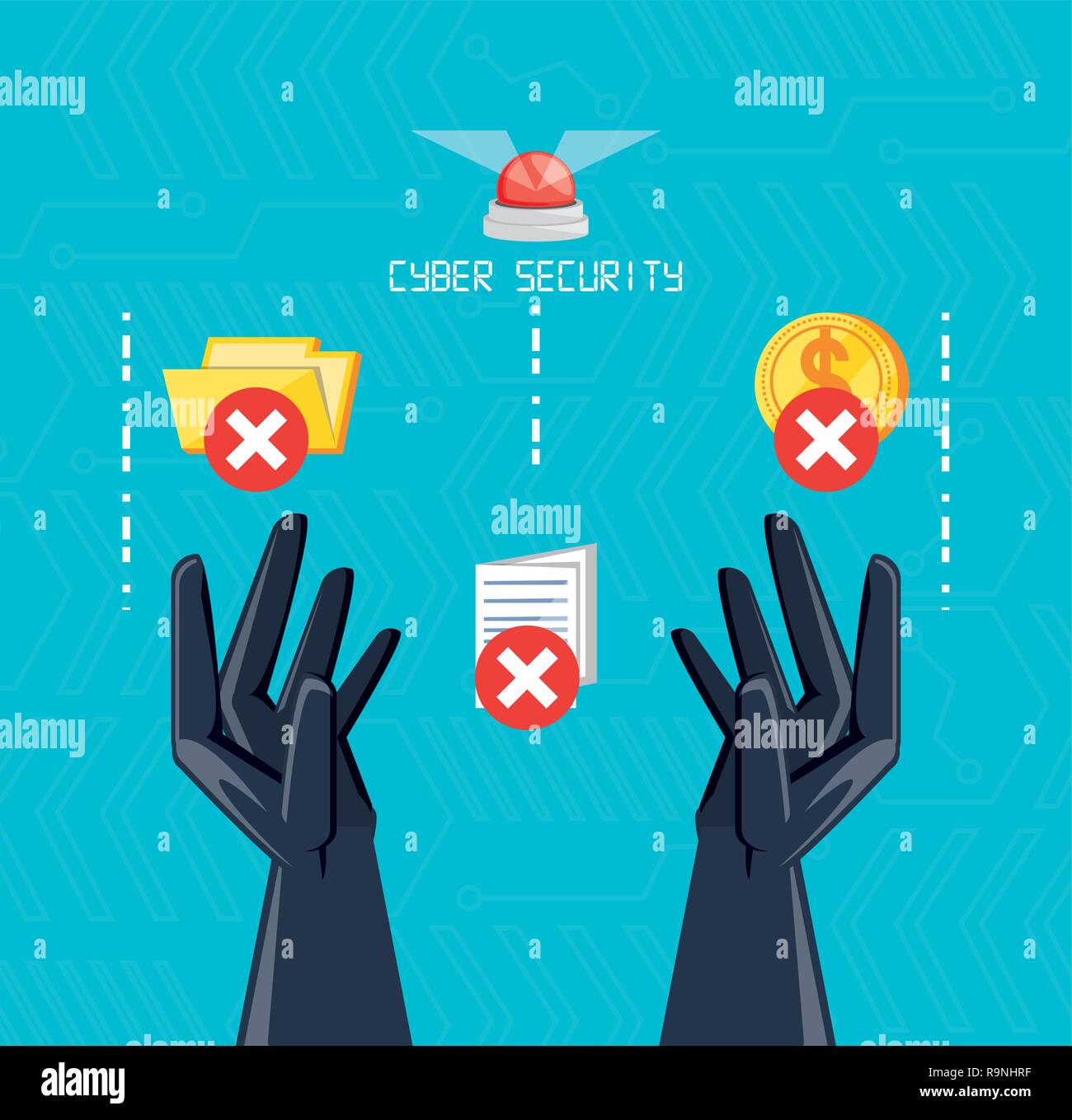 hands with icons of cyber security vector illustration design Stock ...