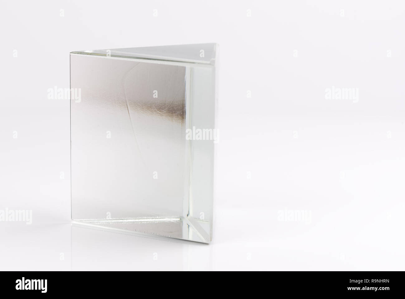 Triangular, clear glass prism isolated on a white background Stock ...