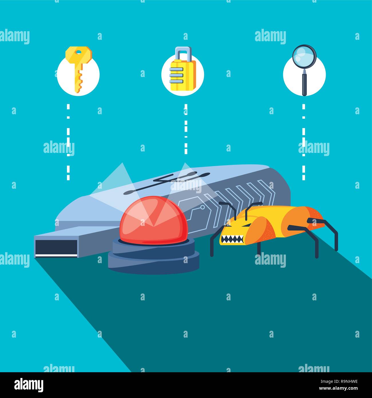memory usb with icons cyber security vector illustration design Stock ...