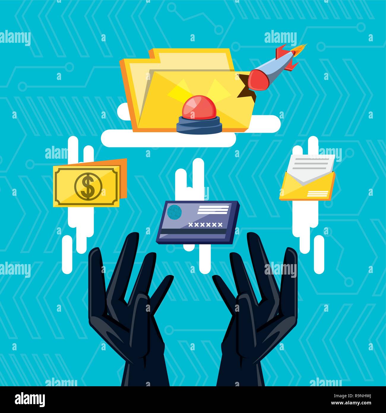 folder document with set icons cyber security vector illustration ...