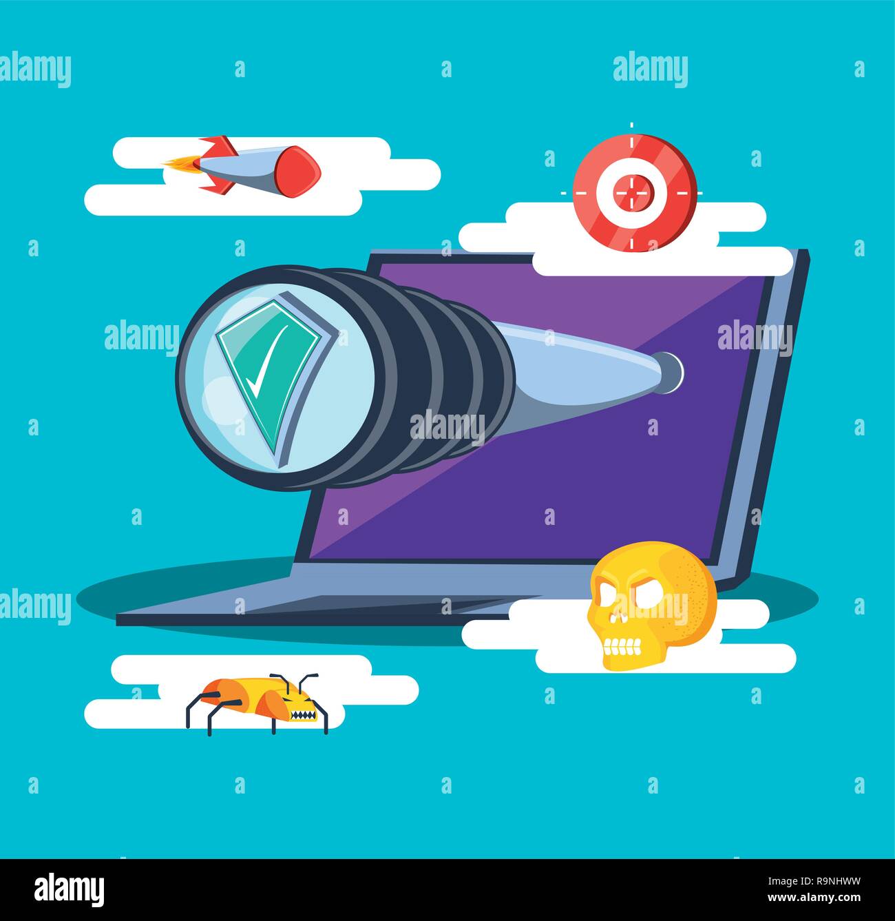 laptop computer with icons cyber security vector illustration design ...