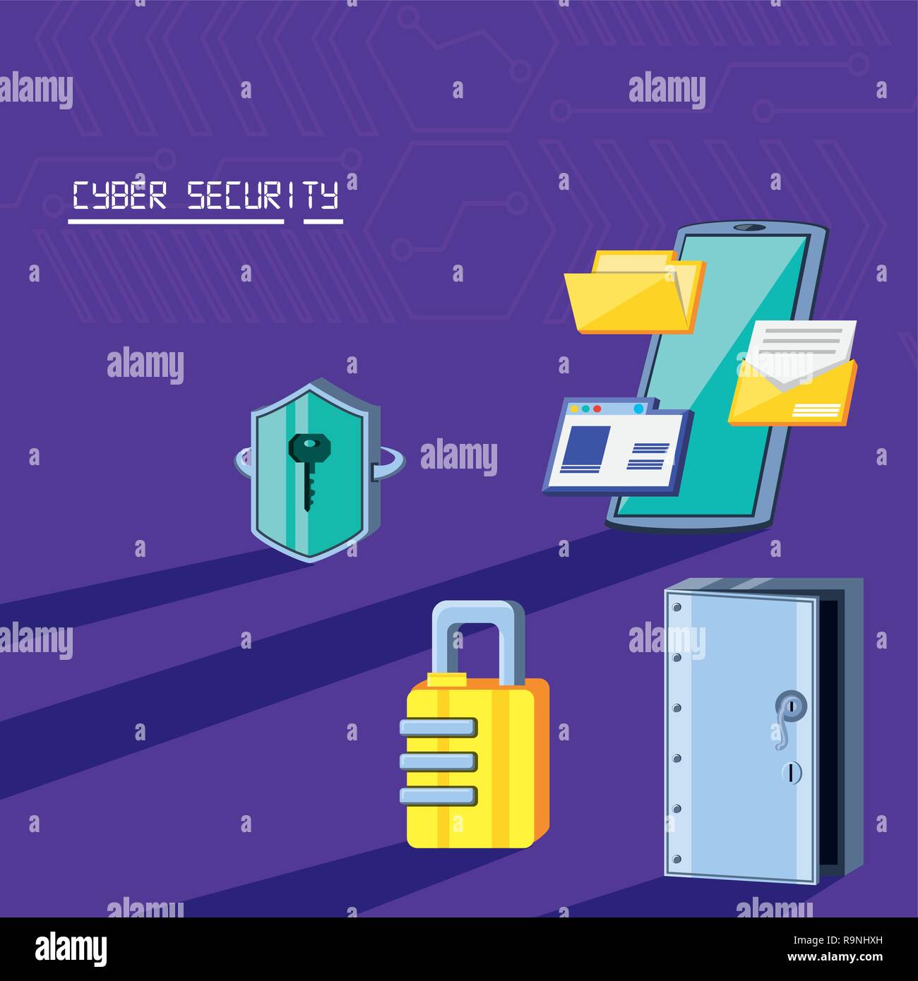smartphone with icons cyber security vector illustration design Stock ...