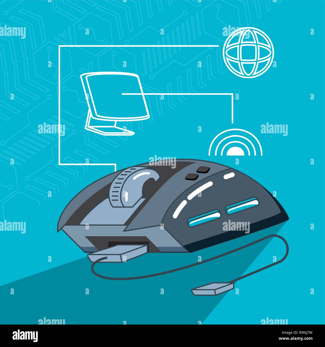 mouse device computer with set icons vector illustration design Stock ...