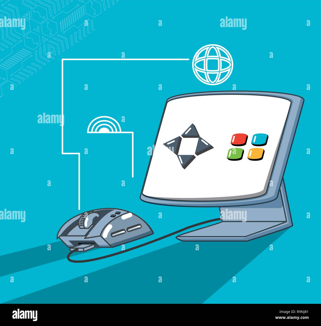 computer monitor with mouse device vector illustration design Stock ...