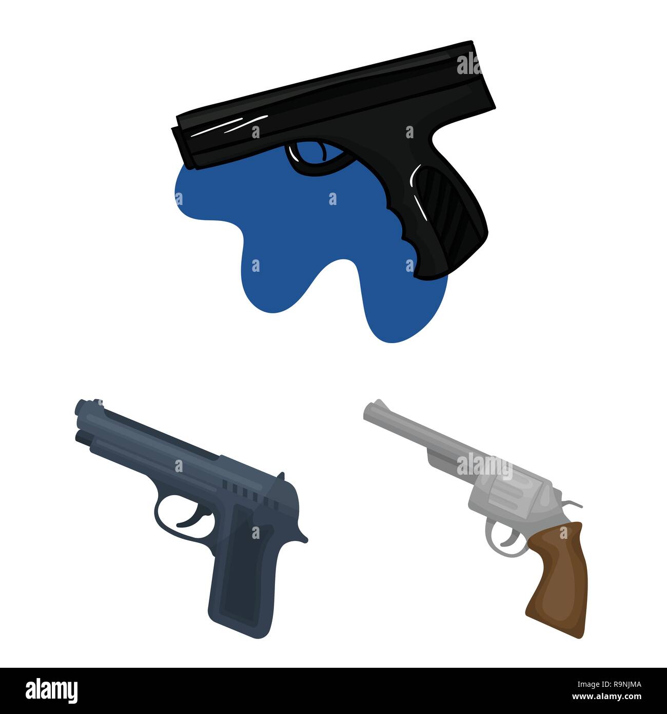 Vector illustration of revolver and pistol sign. Set of revolver and ...
