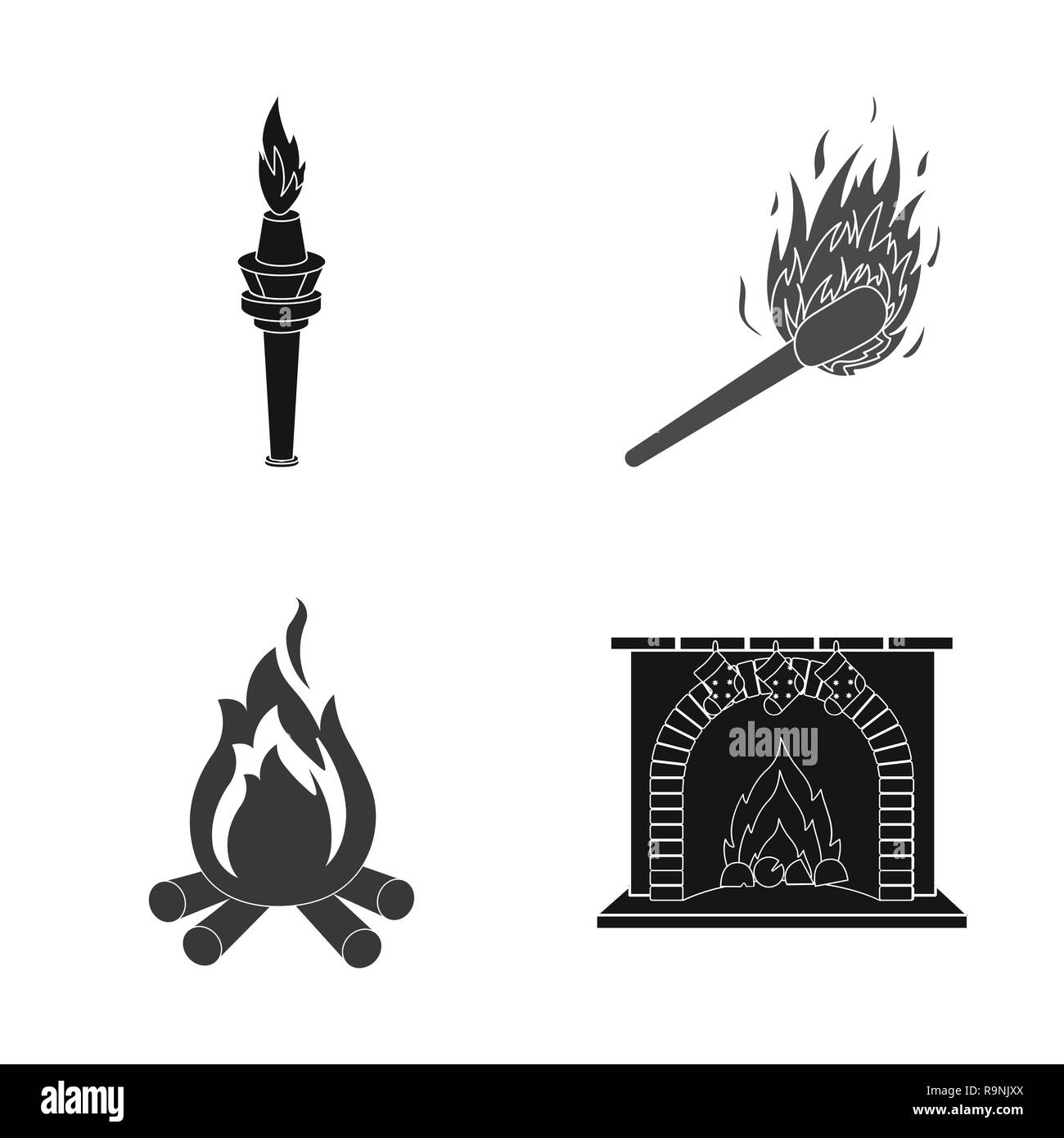 Vector design of fire and flame symbol. Collection of fire and fireball ...