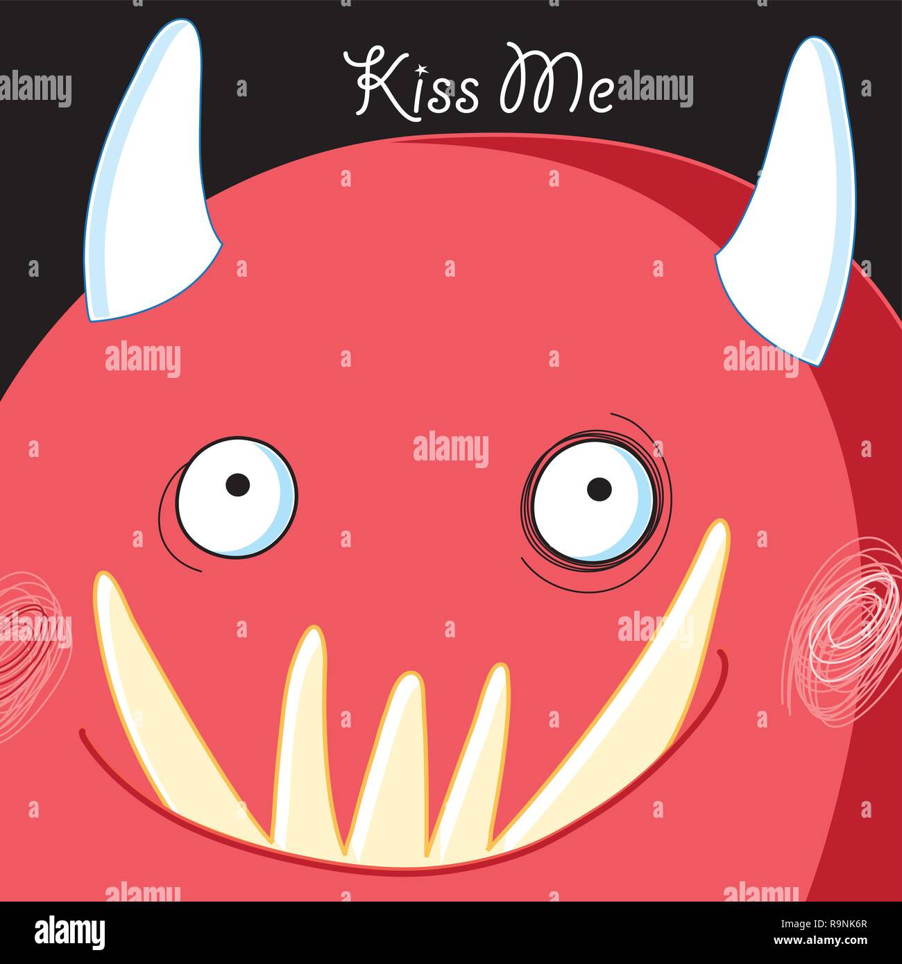 Festive vector greeting card with a portrait of a large red monster on ...