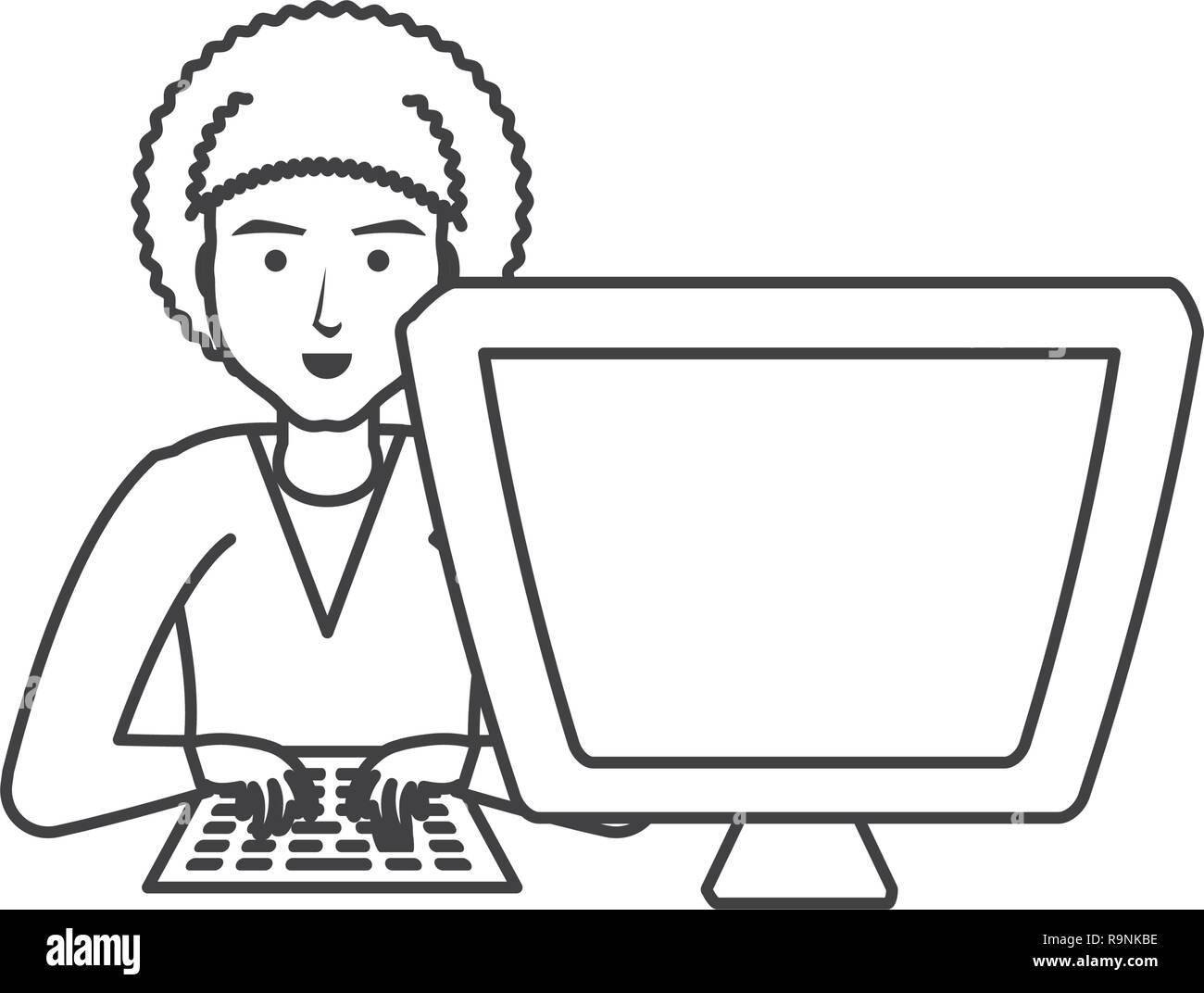 man with desktop computer isolated icon vector illustration design ...