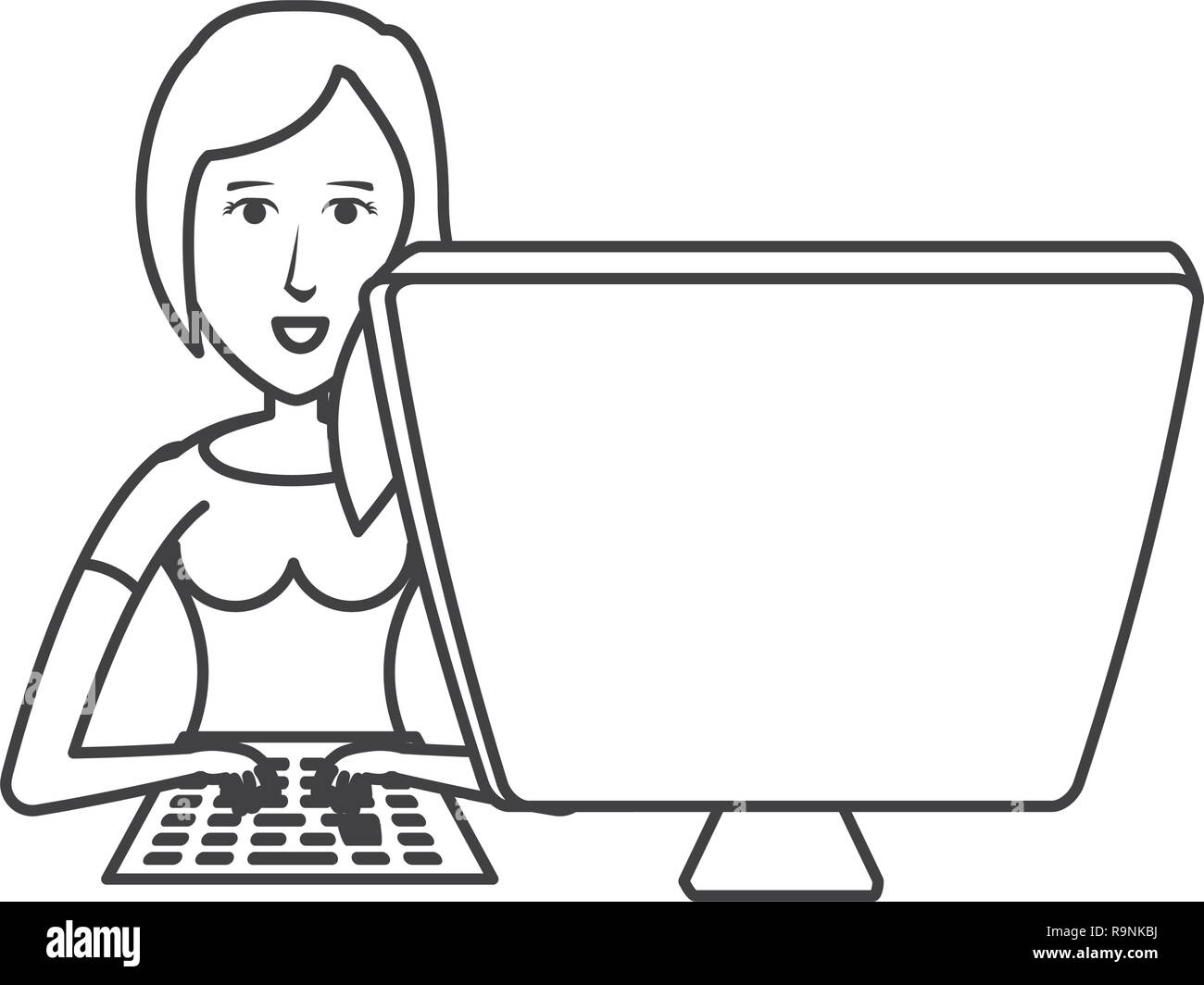 Female using desktop computer Cut Out Stock Images & Pictures - Alamy