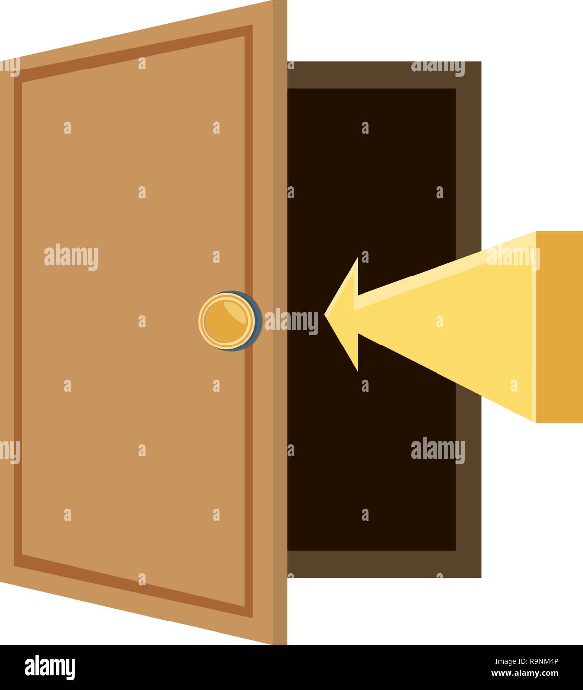 wooden door open with arrow vector illustration design Stock Vector ...