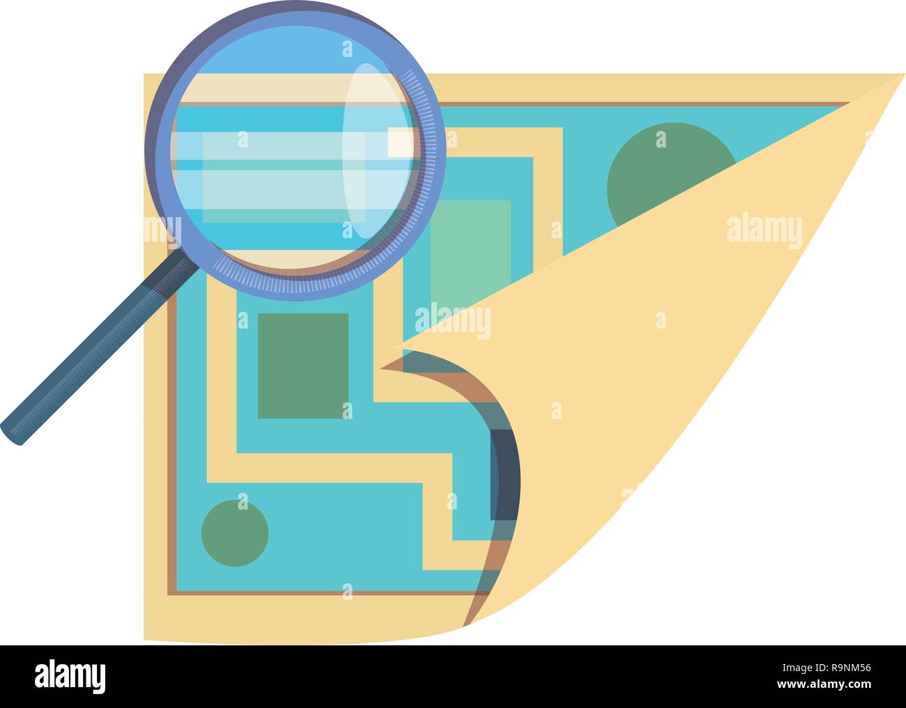 paper map guide with magnifying glass vector illustration design Stock ...