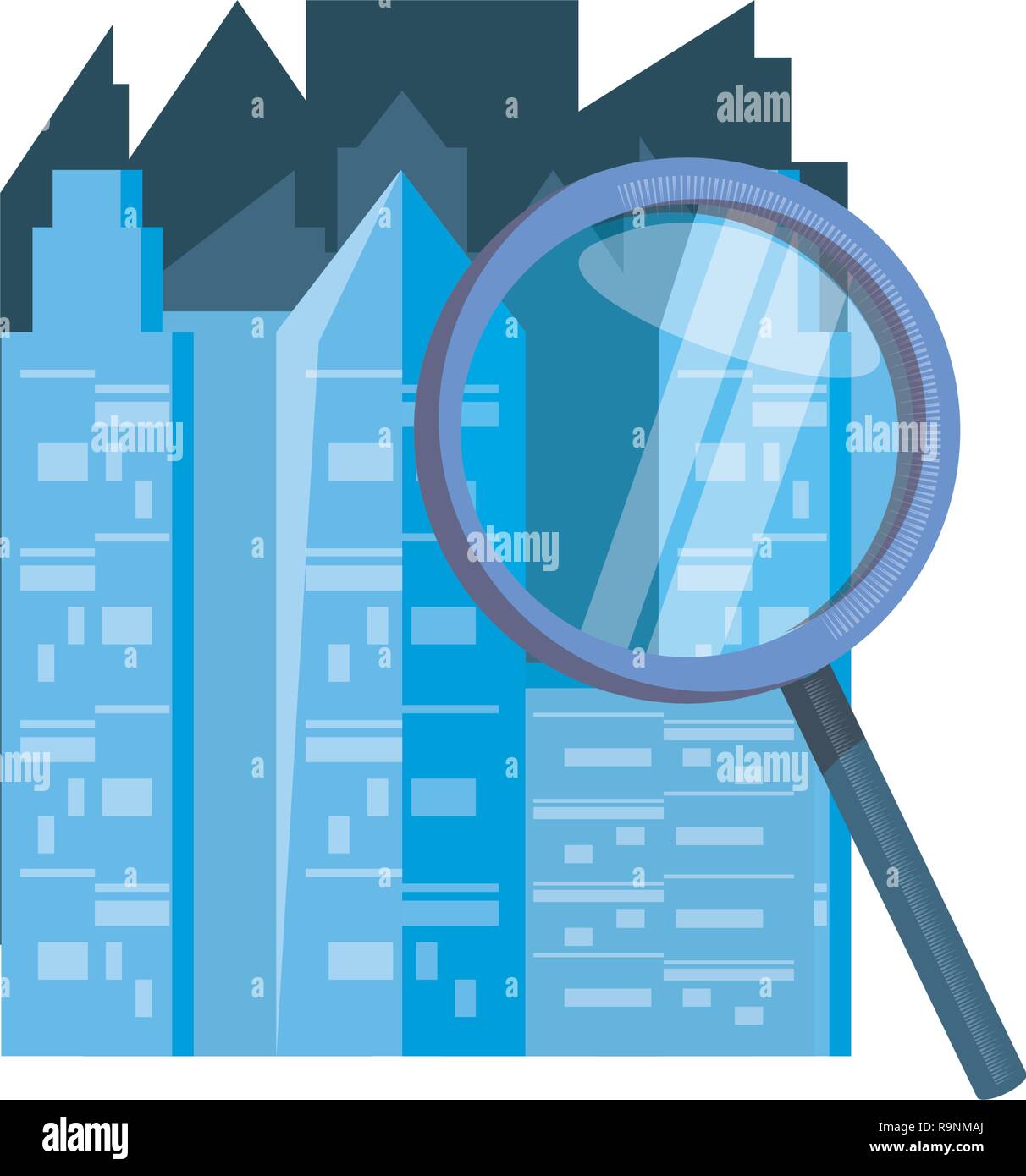 buildings cityscape with magnifying glass vector illustration design ...