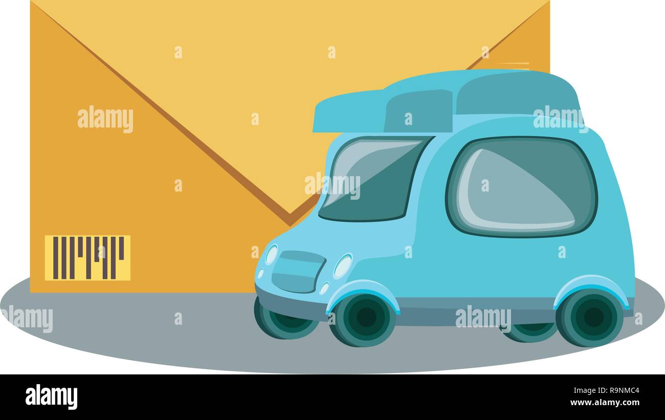 little delivery car with envelope vector illustration design Stock ...