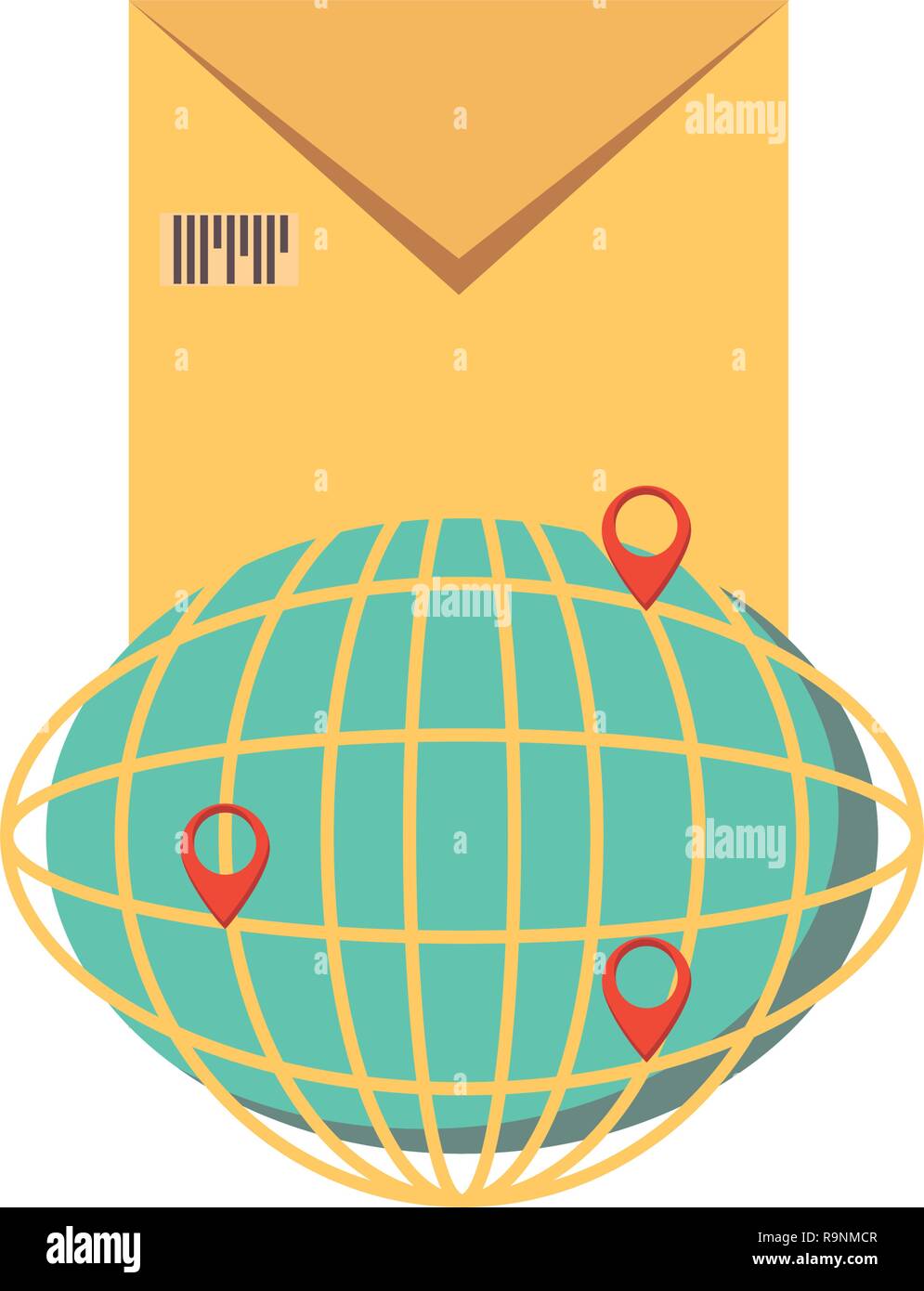 sphere planet with pins location vector illustration design Stock ...