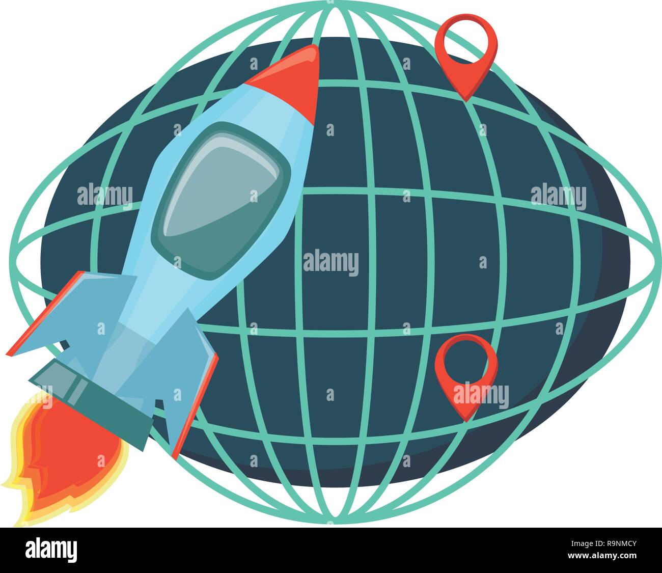 rocket launcher with sphere planet vector illustration design Stock ...