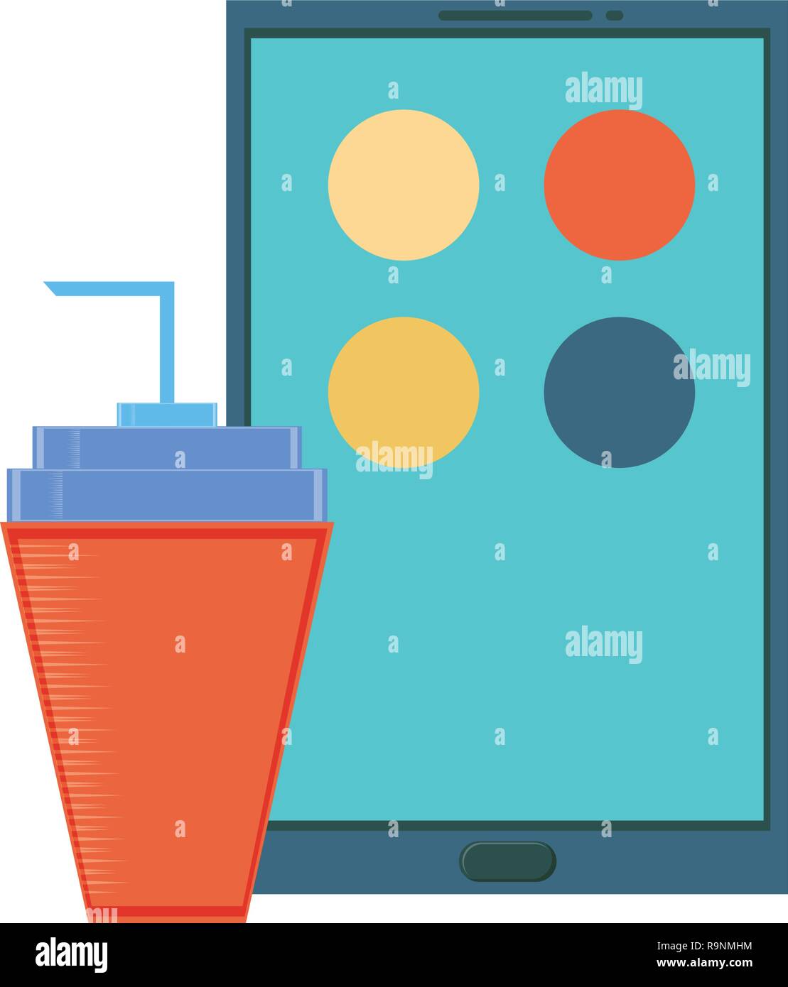 smartphone with delivery food app and soda glass vector illustration ...