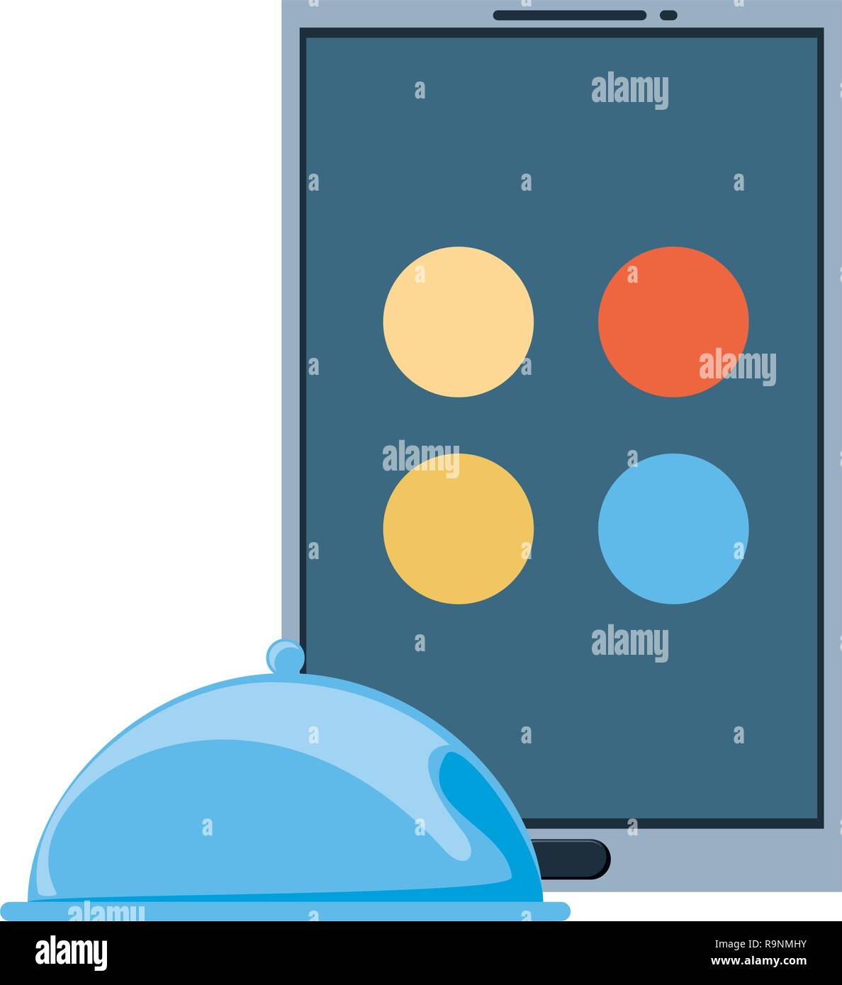 smartphone with delivery food app and tray server vector illustration ...