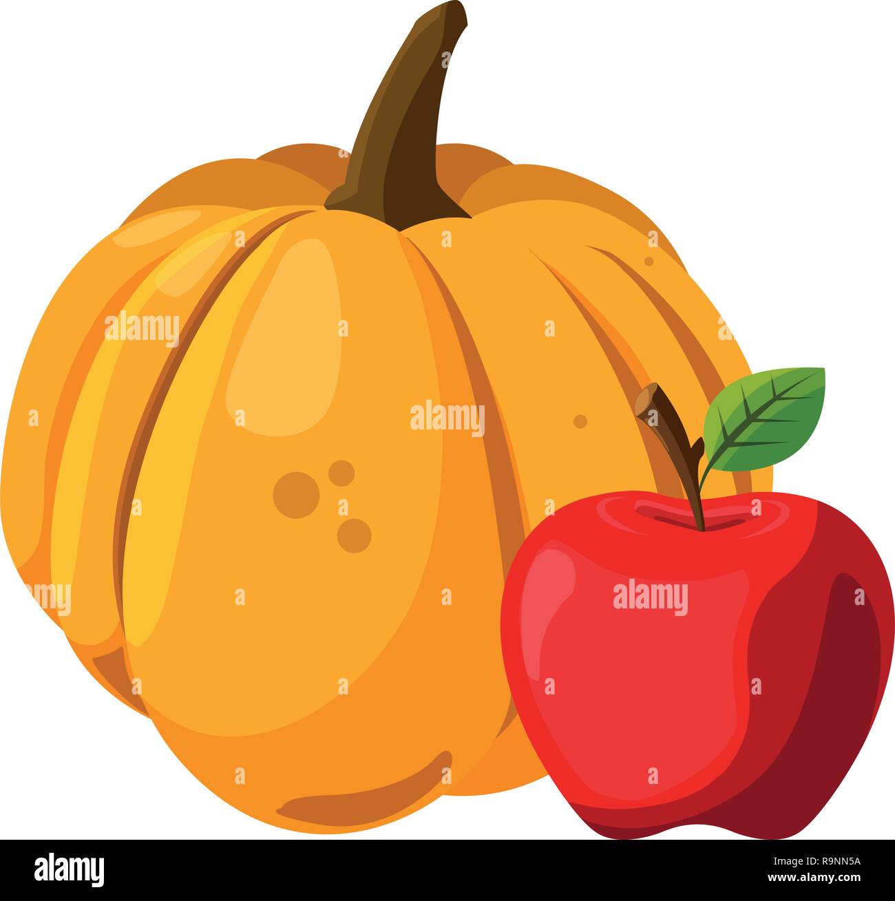 apple and pumpkin over white background, colorful design, vector ...
