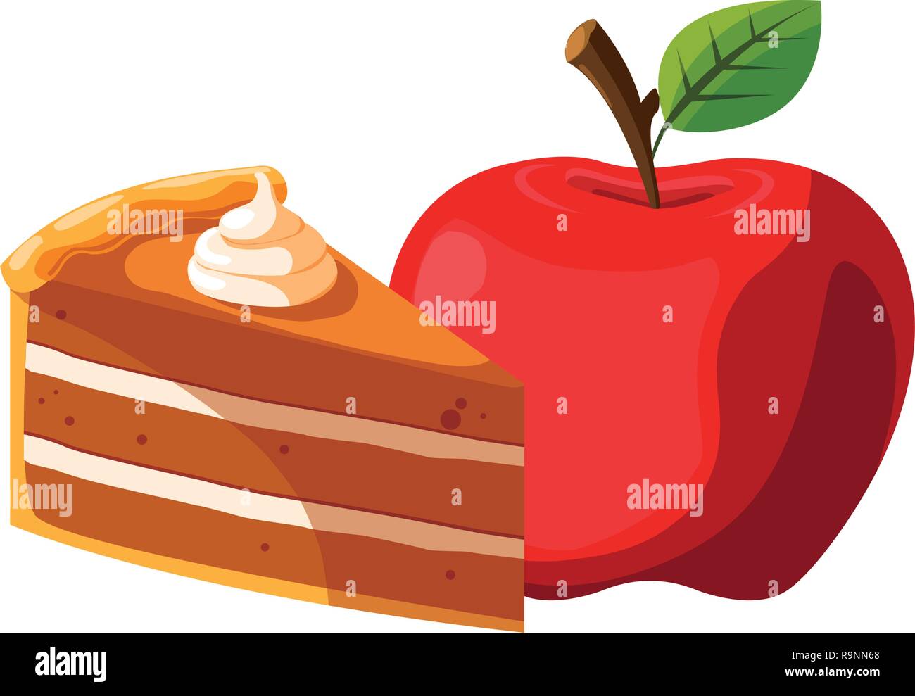 apple and piece of cake over white background, vector illustration ...