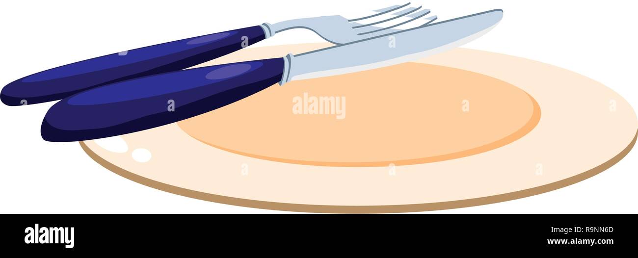 plate with fork and knife over white background, colorful design ...