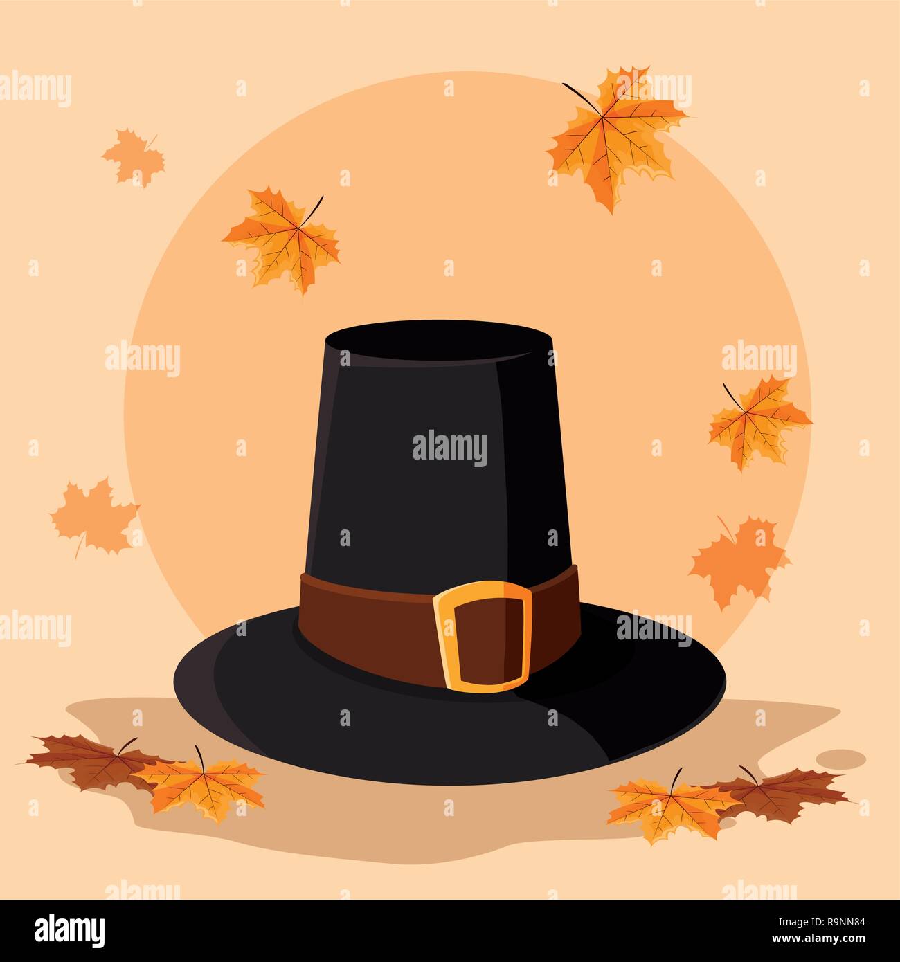 pilgrim hat over orange background, colorful design, vector ...