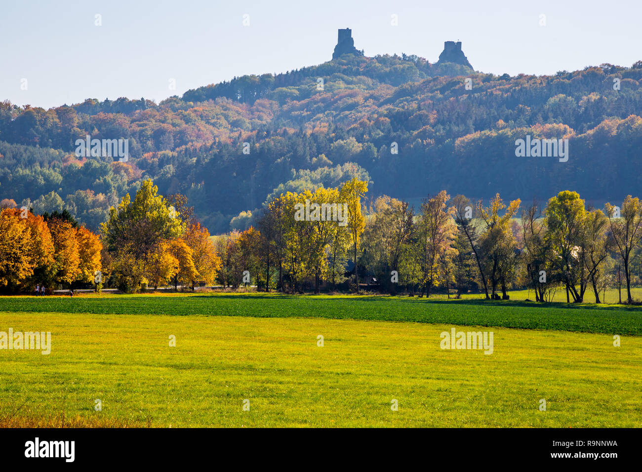 Autumn landscape in Bohemia dominating the ruins of a medieval castle ...