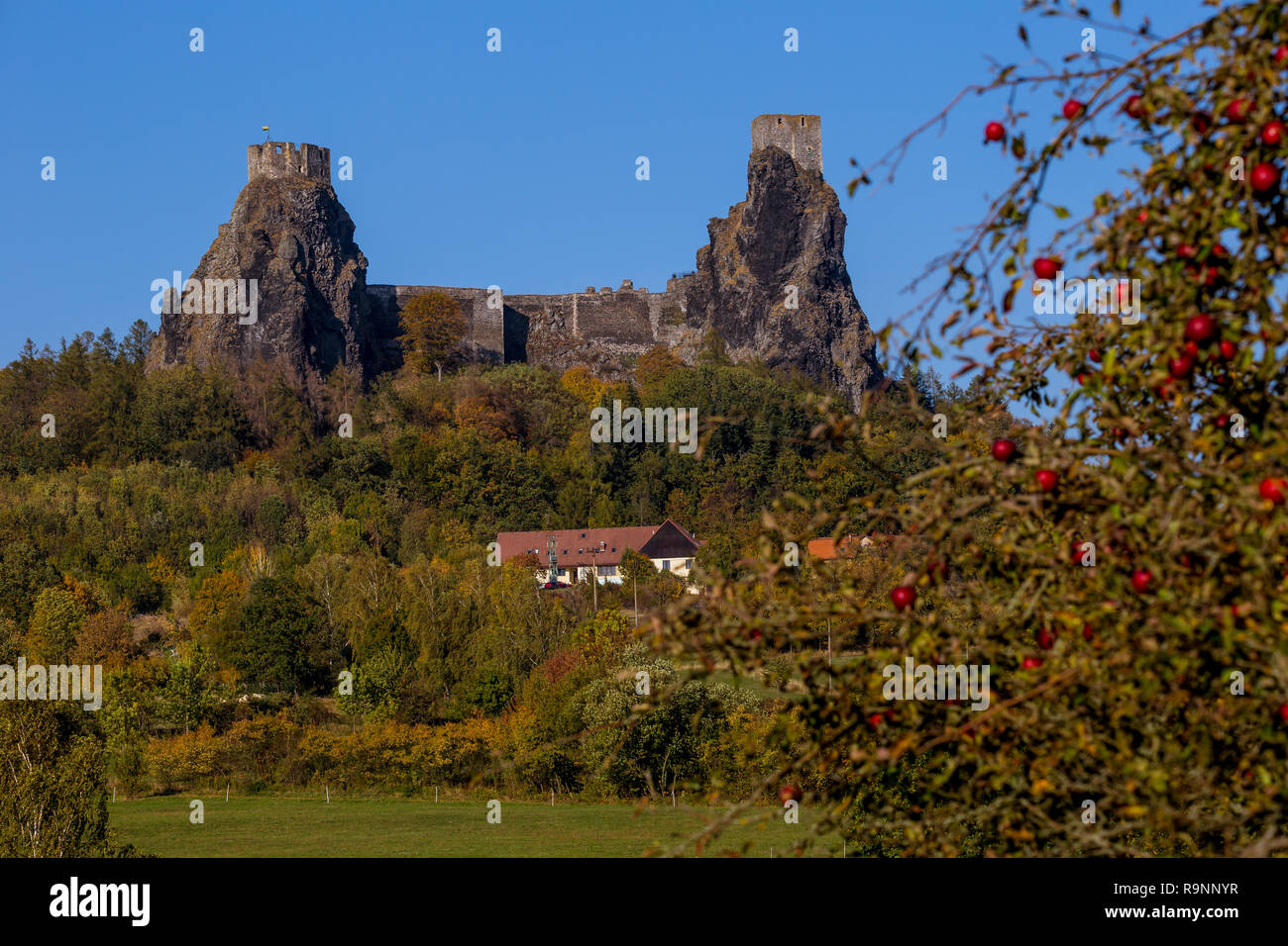 Autumn landscape in Bohemia dominating the ruins of a medieval castle ...